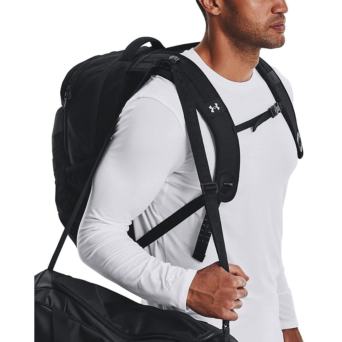 Under Armour Adult Hustle Pro Backpack , Black (001)/Metallic Silver , One Size Fits All