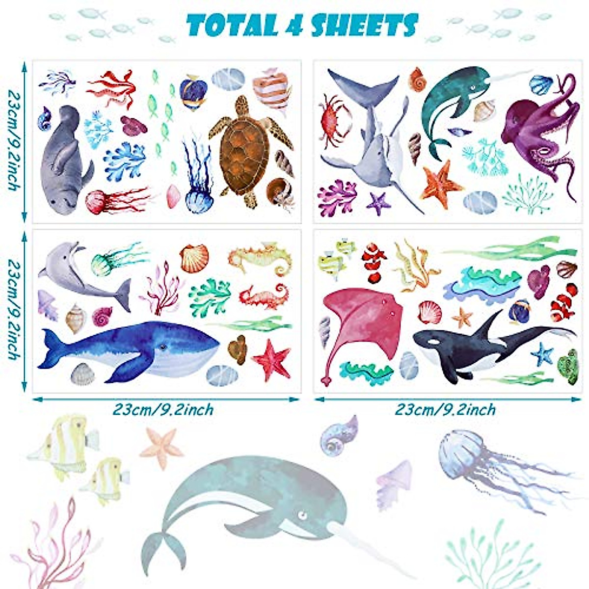 Colorful Ocean Creatures Wall Stickers for Kids Rooms