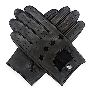 Harssidanzar Mens Lambskin Leather Driving Gloves Unlined Touchscreen GM026,Black,Size L