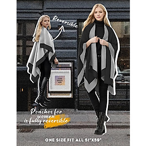 OWIF Women's Shawl Wraps Open Front Poncho Cape Oversized Sweaters Casual Cardigan Shawls for Fall Winter, Border Design-01-Black Gray