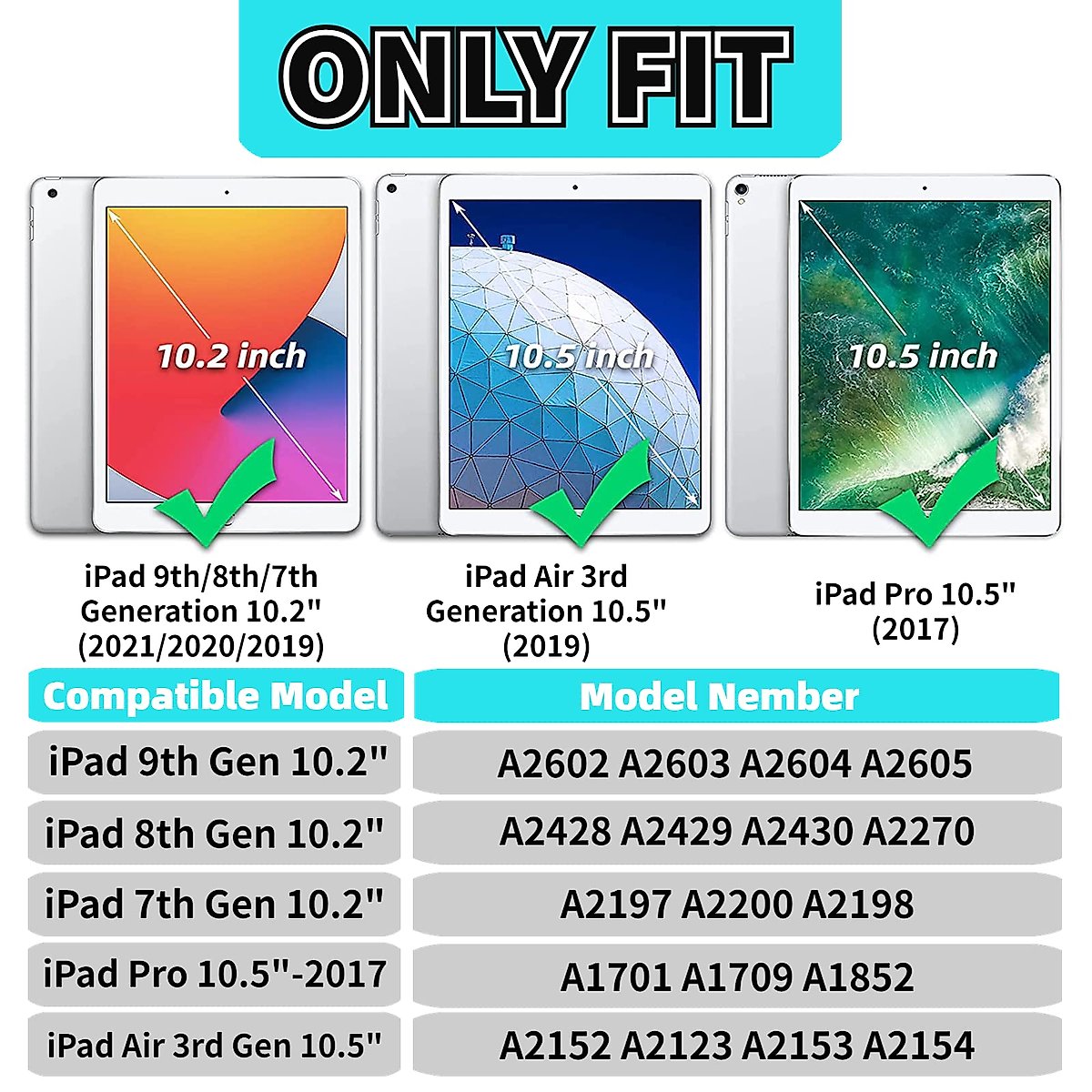 RTOBX Kids Case for iPad 10.2 & 10.5, iPad 9th/8th/7th Generation 10.2" 2021 2020 2019 Case with Screen Protector, iPad Air 3rd Gen/Pro 10.5 inch Protective Cover with Handle Stand, Cyan&Red