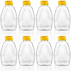 Fireboomoon 8 Pack 16oz Clear Plastic Honey Jar,Empty Squeeze Honey Bottle Container Holder with Flip Lid for Storing and Dispensing