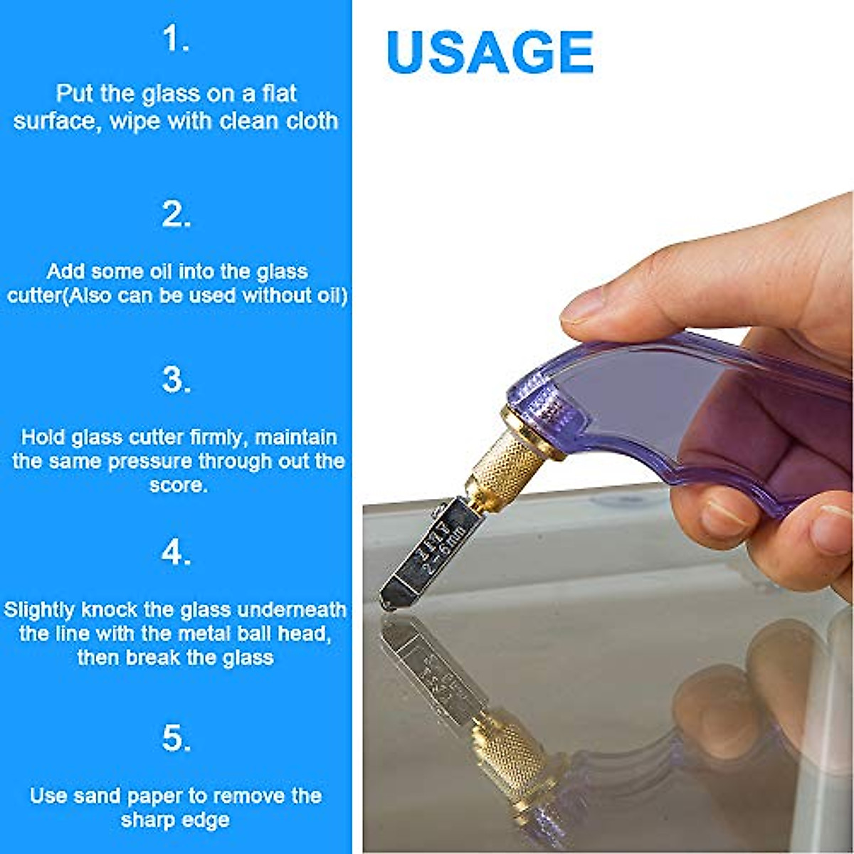 IMT Pistol Grip Oil Feed Glass Cutter Tungsten Carbide, Professional Stained Glass Cutting Tool with 2 Replaceable Head and Oil Reservoir- 2mm-12mm