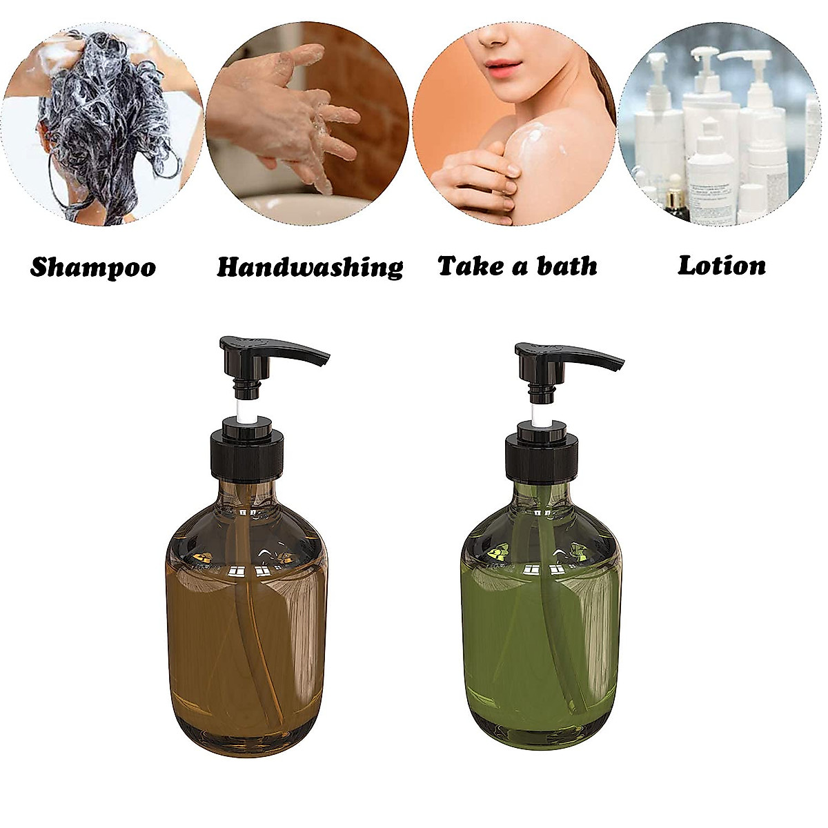 10 oz Pump Bottle Plastic Pump Lotion Dispenser Empty Bottle, Amber and Green 6 Pack, for Shampoo Lotion Body Wash.