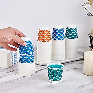 JollyPack [1200 Pack] 3 oz Paper Cups, Disposable Bathroom Cups, Small Mouthwash Cups, Rinse Cups, Orange Blue and Green Mini Cups for Candy and Biscuits, Perfect for Bathroom, Party, Picnic, Travel