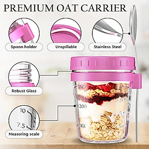 4 Pack Overnight Oats Containers with Lids and Spoons - 16 Oz Glass Mason Jars - Storage Jars Set for Oatmeal - Large Food Jars - Glass Container for Chia Pudding Milk Cereal Fruit - Gift for Women