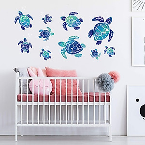 12 Pcs Sea Turtle Wall Decals Ocean Turtle Vinyl Stickers Underwater Bathroom Decals Waterproof Wall Sticker Decoration for Home Office Nursery Room Toilet (Blue)