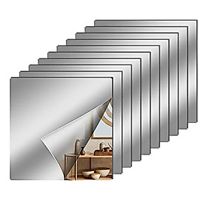 12 Pcs Acrylic Flexible Mirror Sheets, 12 x 12 in Mirror Tiles Self Adhesive Square Cuttable Mirror Wall Stickers Non Glass Acrylic Safety Reflective Mirror for DIY Craft Home Wall Decoration