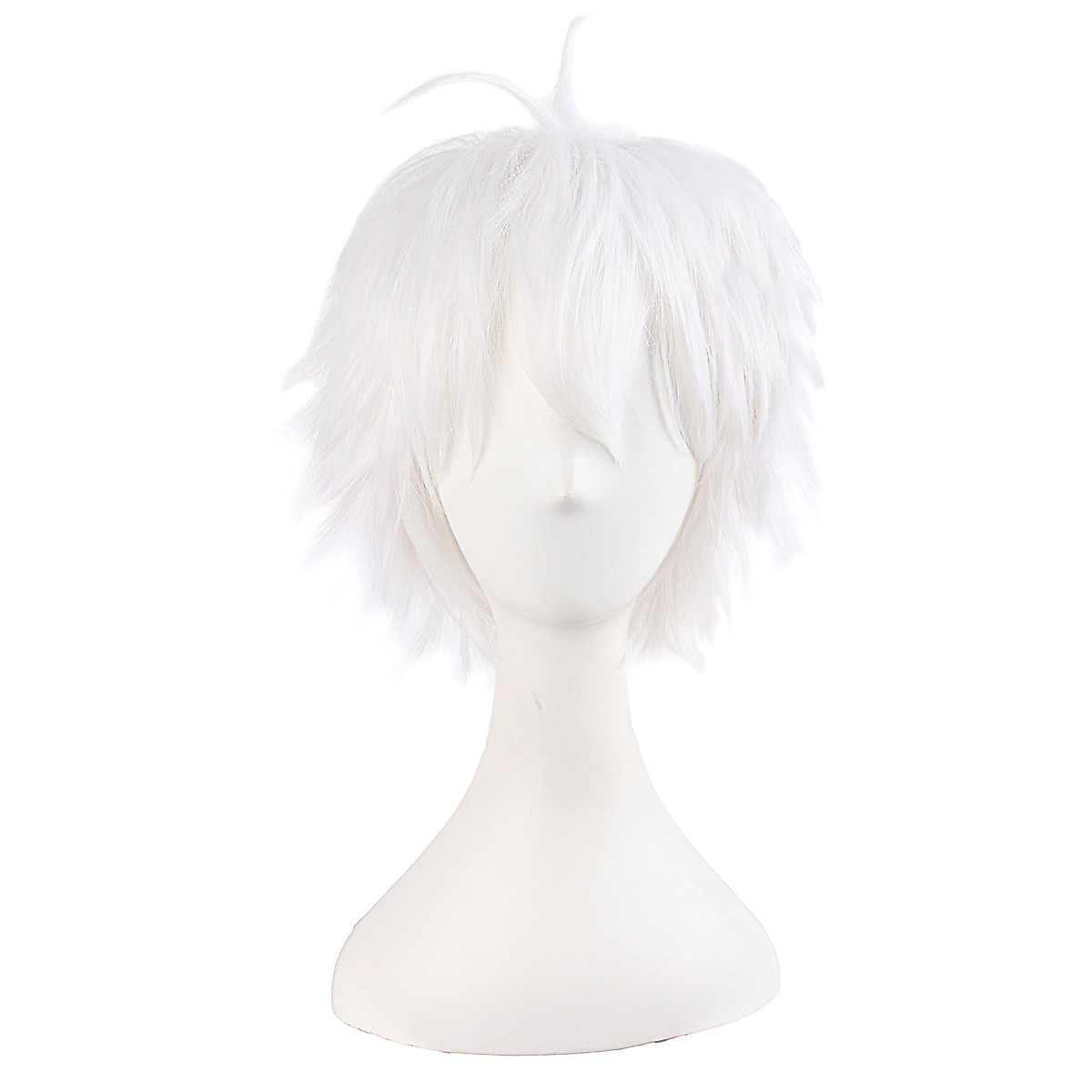 MapofBeauty 14"/35cm Men With Short Hair Tied Ponytail Cosplay Party Wigs (White)