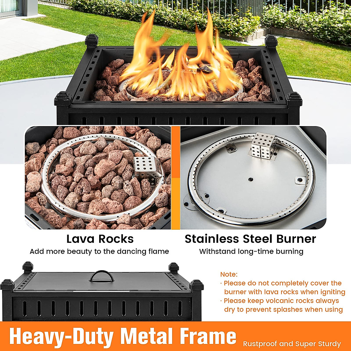 Giantex Tabletop Propane Fire Pit, 16.5 Inch Outdoor Firepit, 40,000 BTU Outdoor Gas Fire Pit w/ 2" Umbrella Hole, Removable Lid, Simple Igniting System, Lava Rocks & Tank Seat, Fire Pits for Tables