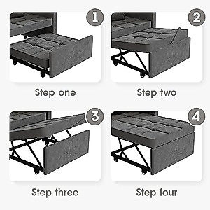 Vabches Sofa Bed Chair with Wing Table and USB Ports Outlet, 3-in-1 Sofa Chair Bed with Two Pillows, Velvet Sleeper Chair with Adjustable Backrest, Easy Assembly, Dark Grey