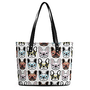 Womens Handbag Dogs Pattern Leather Tote Bag Top Handle Satchel Bags For Lady