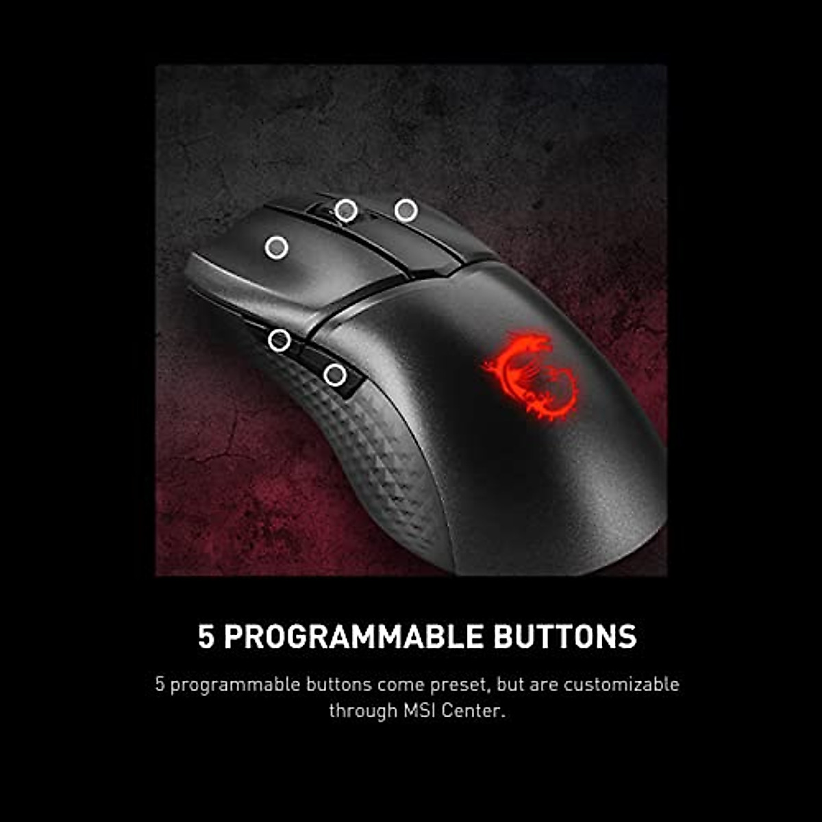 MSI Clutch GM31 Lightweight Wireless Ergonomic Gaming Mouse & Charging Dock, 12K DPI Optical Sensor, 60M Omron Switches, Fast-Charging 110Hr Battery, RGB Mystic Light, 5 Programmable Buttons, PC/Mac