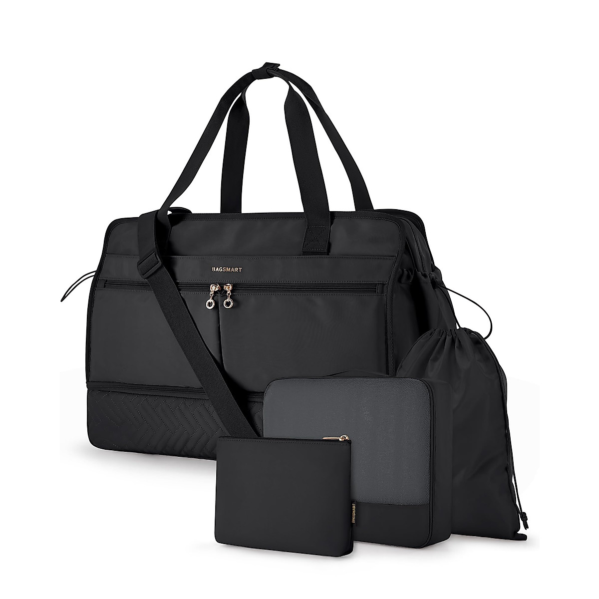 BAGSMART Weekender Bag for Women, 40L Carry on Weekend Overnight Bag, Large Travel Duffel Bag for Traveling, Gym Bag with Shoe Compartment-Black