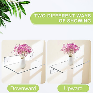 Jansburg 12 Inch L-Shaped Acrylic Floating Shelf Clear Wall Mounted Shelves Invisible 5MM Thick Shelf for Wall Storage Clear Shelves for Makeup Photo Picture Book Record Display 4 Pack