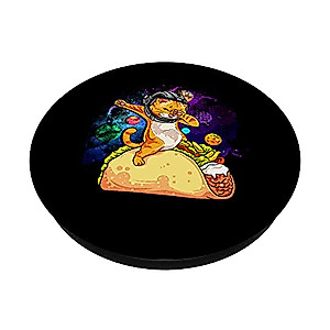 Funny Dabbing Cat Astronaut In Space Riding Taco PopSockets Swappable PopGrip