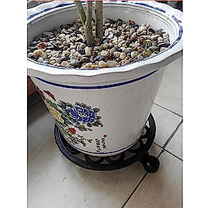 Cast Iron Plant Caddy with Wheels, Moveable Planter Trolley, Cast Iron Planter Dolly, Round Flower Pot Mover Metal Plant Pallet Trolley Tray with Casters