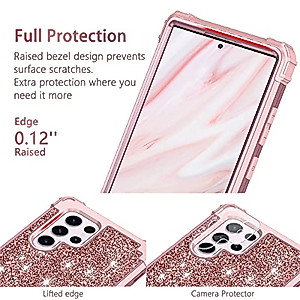LONTECT for Galaxy S23 Ultra Case with 2 Camera Lens Protector,Three-Layer Shockproof Heavy Duty Full Body Sturdy Protective Case for Samsung Galaxy S23 Ultra 5G,Rose Gold