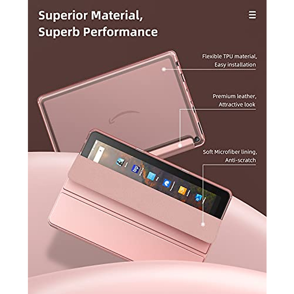 MoKo Case Fits All-New Kindle Fire HD 10 & 10 Plus Tablet (11th Generation, 2021 Release) 10.1", Soft TPU Translucent Frosted Back Cover Protector Multi-Angle Smart Shell, Auto Wake/Sleep, Rose Gold