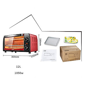 Mini Oven Toaster Electric Small Oven Tempered Glass Door Removable Crumb Tray Insulated Handle with Insulated Gloves and Baking Tray 12L Mini Ovens Happy Life