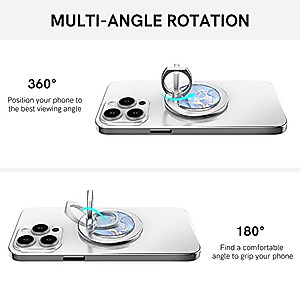 Delidigi Compatible with MagSafe Ring Holder Grip, Magnetic Phone Ring Stand, Adjustable Finger Ring Grip Kickstand for iPhone 14 13 12 Series Removable Wireless Charging