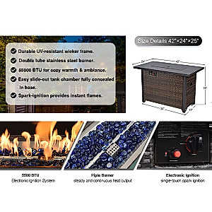 GREZJXC 3 Pieces Outdoor Sectional Patio Furniture Set with Fire Pit Table PE Rattan Wicker Patio Sectional Conversation Set with Cushions Beige