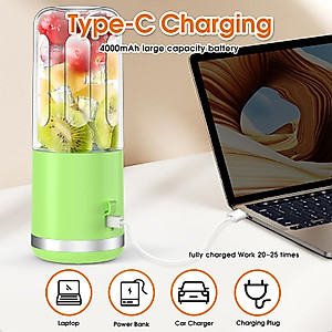 neza Portable Blender, Personal Blender Shakes and Smoothies, Portable Juicer USB C Rechargeable, 15.2 Oz Multifunctional and BPA Free Mini Blender, Travel/Gym/Office, Light Green