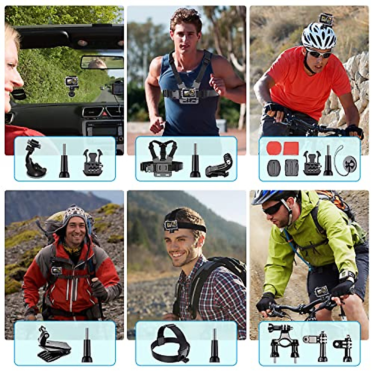 GAMSOD Action Camera Accessories Kit Compatible with Go Pro 11 10 9 8 7 6 5 4 Gopro Max Yi DJI Insta360 AKASO Campark XTU Camworld Sport Cameras (50 in 1)