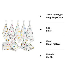 10 Pieces Baby Burp Cloth 10 x 20 inches 6 Layer Soft Absorbent Muslin Newborn Towel for Baby Shower Machine Washable, for Sensitive Skin Baby (Floral Pattern)