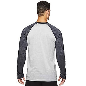 Gaiam Men's Long Sleeve Relaxed Fit T Shirt - Yoga & Workout Activewear Top - Sleet Heather/Ebony Heather Champion, Medium