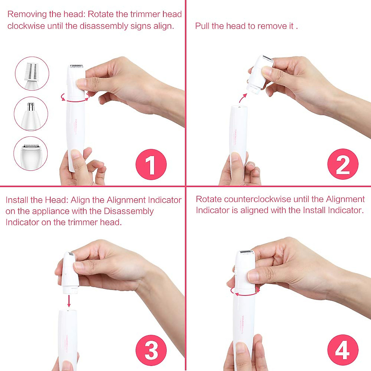 TOUCHBeauty Bikini Trimmer for Women, IPX6 Facial & Eyebrow Hair Trimmer with Case, Painless Body Shaver, Nose Hair Trimmer TB-1753