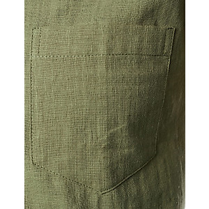 ZEROYAA Men's Fitted Cotton Linen Casual Short Sleeve Button Up Shirts Lightweight Beach Tops with Pocket ZLSC34-Avocado Green Medium