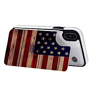 Wood Texture Flag USA Wallet Phone Cases Fashion Leather Design Protective Shell Shockproof Cover Compatible with iPhone X/XS