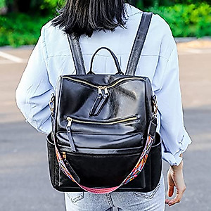 Leather Backpack Purse for Women Large Designer Travel Ladies Satchel Handbag Convertible College Daypack Shoulder Bags (2-black)