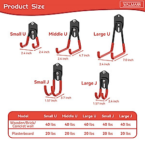 WALMANN 12PCS Garage Storage Hooks, Wall Mount Utility Hooks for Tools, Ladders, Cords, Folding Chairs, Shovels and Rakes, Shelving Hooks for Keyhole Shelving Units