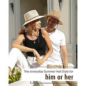 FURTALK Womens Summer Straw Sun Hats Wide Brim Panama Fedora Beach Hat with Wind Lanyard UPF 80+ Black