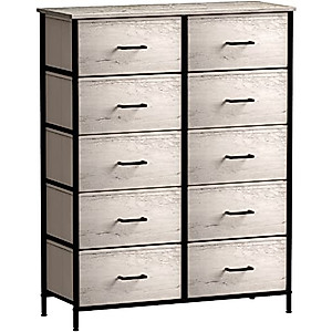Sorbus Dresser with 10 Faux Wood Drawers - Storage Unit Organizer Chest for Clothes - Bedroom, Hallway, Living Room, Closet, & Dorm Furniture - Steel Frame, Wood Top, & Easy Pull Polyester Fabric Bins