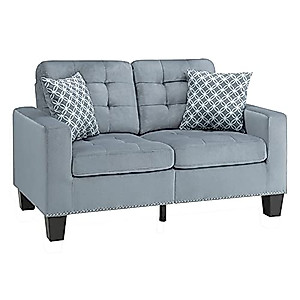 Pemberly Row Tufted Microfiber Loveseat in Gray