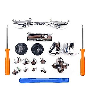 Full Set Chrome Dpad Triggers Buttons RT LT RB LB Button ABXY Buttons with Thumbstick for Xbox One Slim Xbox One S Controller Replacement with T6 T8 Screwdriver (Silver)