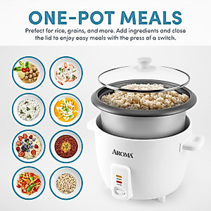 AROMA® Rice Cooker, 8-Cup (Uncooked) / 16-Cup (Cooked), Pot-Style Rice Cooker and Soup Warmer with One-Touch Control, 4 Qt, White, ARC-368NG