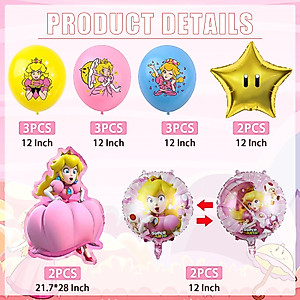 128 PCS Princess Peach Balloons Arch Garland Kit, Princess Peach Theme Party Latex Balloons with Foil Balloons for Girls Birthday Party Decorations