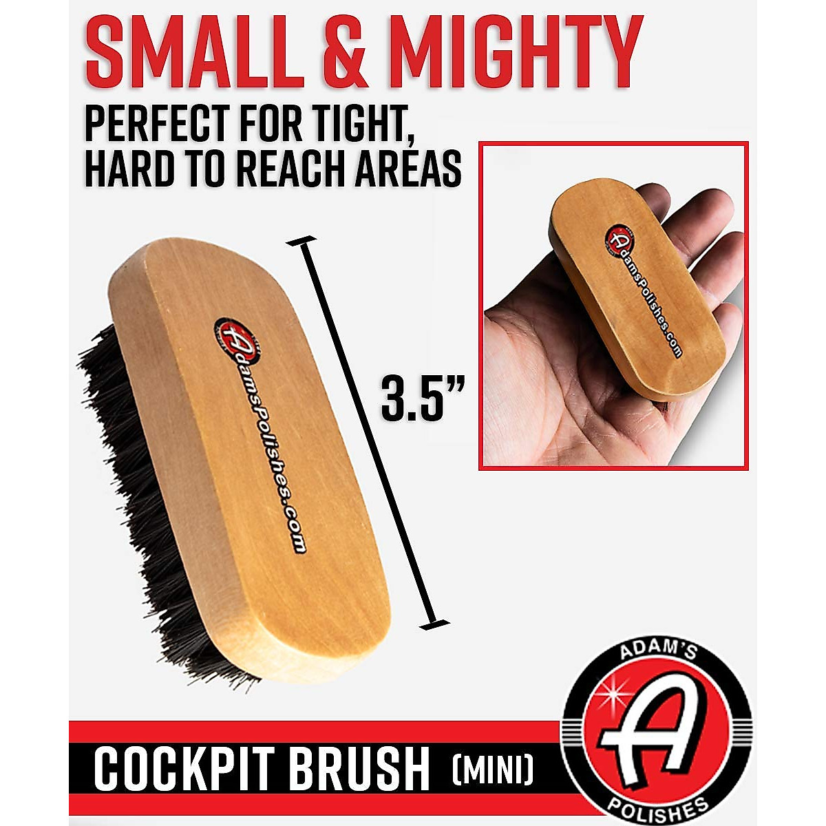Adam's Polishes Cockpit Detailing Brush (Mini) - Car Cleaning Brush | Scrub Brush for Interior Leather Cleaner Carpet Upholstery Bathroom Fabric Shoe