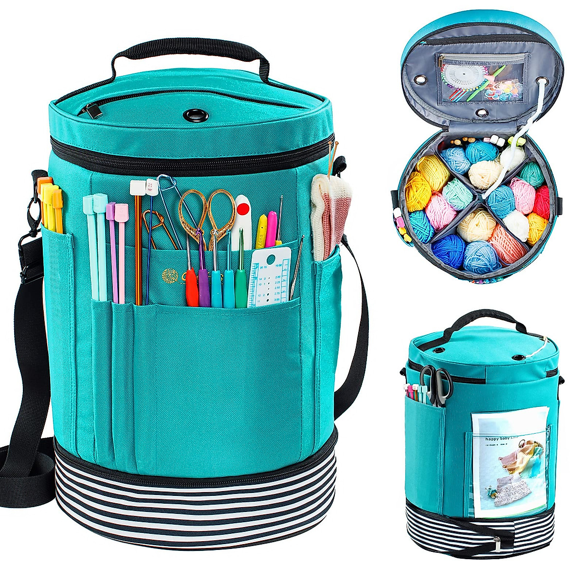 MYBAGZING Expandable Crochet Bag-Knitting Bag Yarn Storage Organizer - Yarn Bag and Crochet Tote, Yarn Holder for Crocheting, Crochet Accessories, Suppliers, Needles with Zipper Closure-Ideal Gift