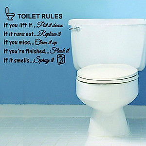 Bestjybt DIY Removable Toilet Rules Wall Quotes Stickers Washroom Bathroom Decals WC Sign Vinyl Art Decor for Kids Living Room Home Decorations