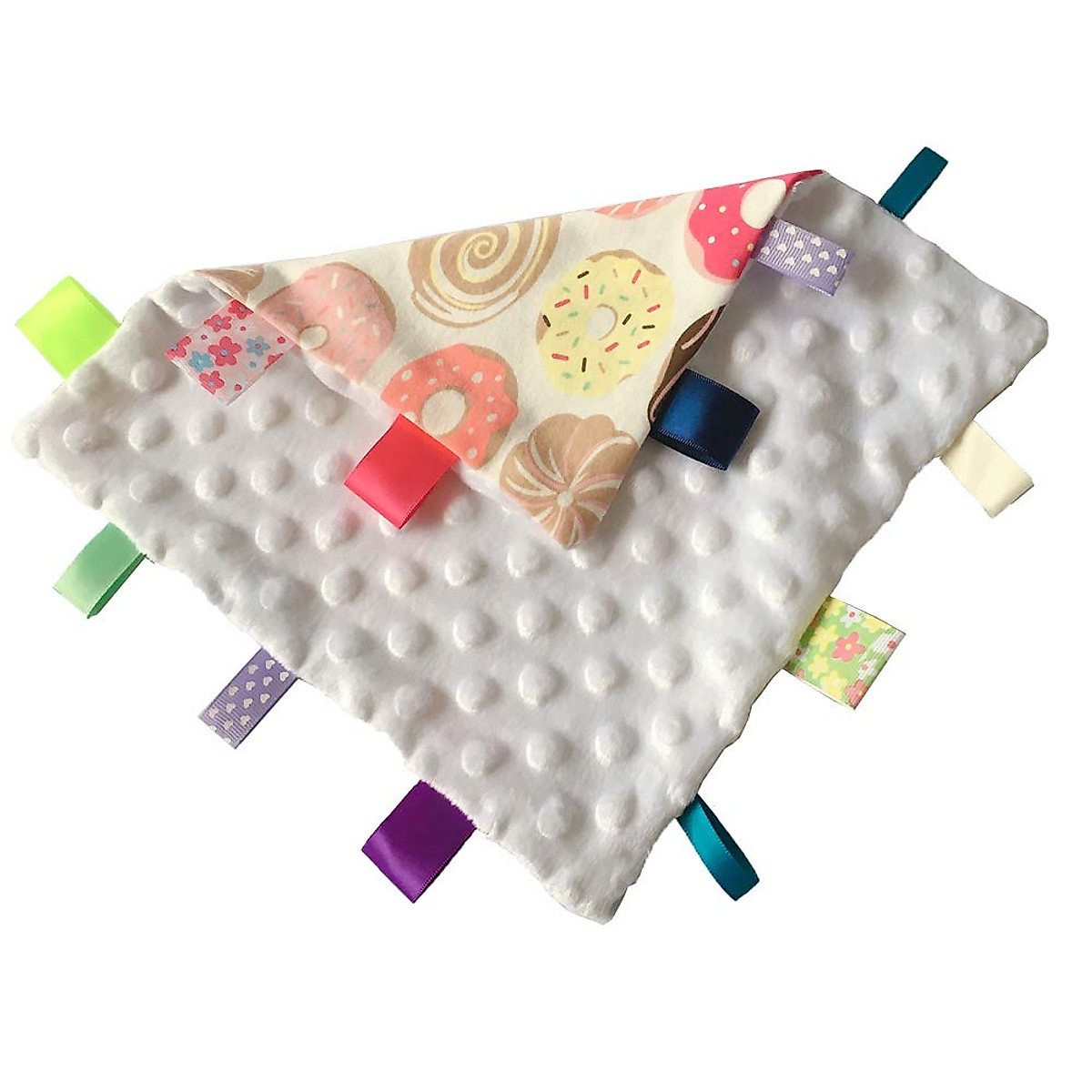 Lovey Baby Security Tags Blanket Soft Comfort Soothing Sensory Tag Plush Toy with Colorful Textured Ribbon Tag Blanket