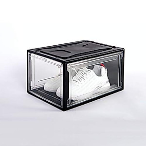 Shoe Box Storage - Black Drop Front shoe box with Clear Magnetic door - Stackable Mens and Womens Large Shoe Storage - Black Shoe Case - Shoe Display - Shoe Container - Clear Shoe Organizer - 3 Pack