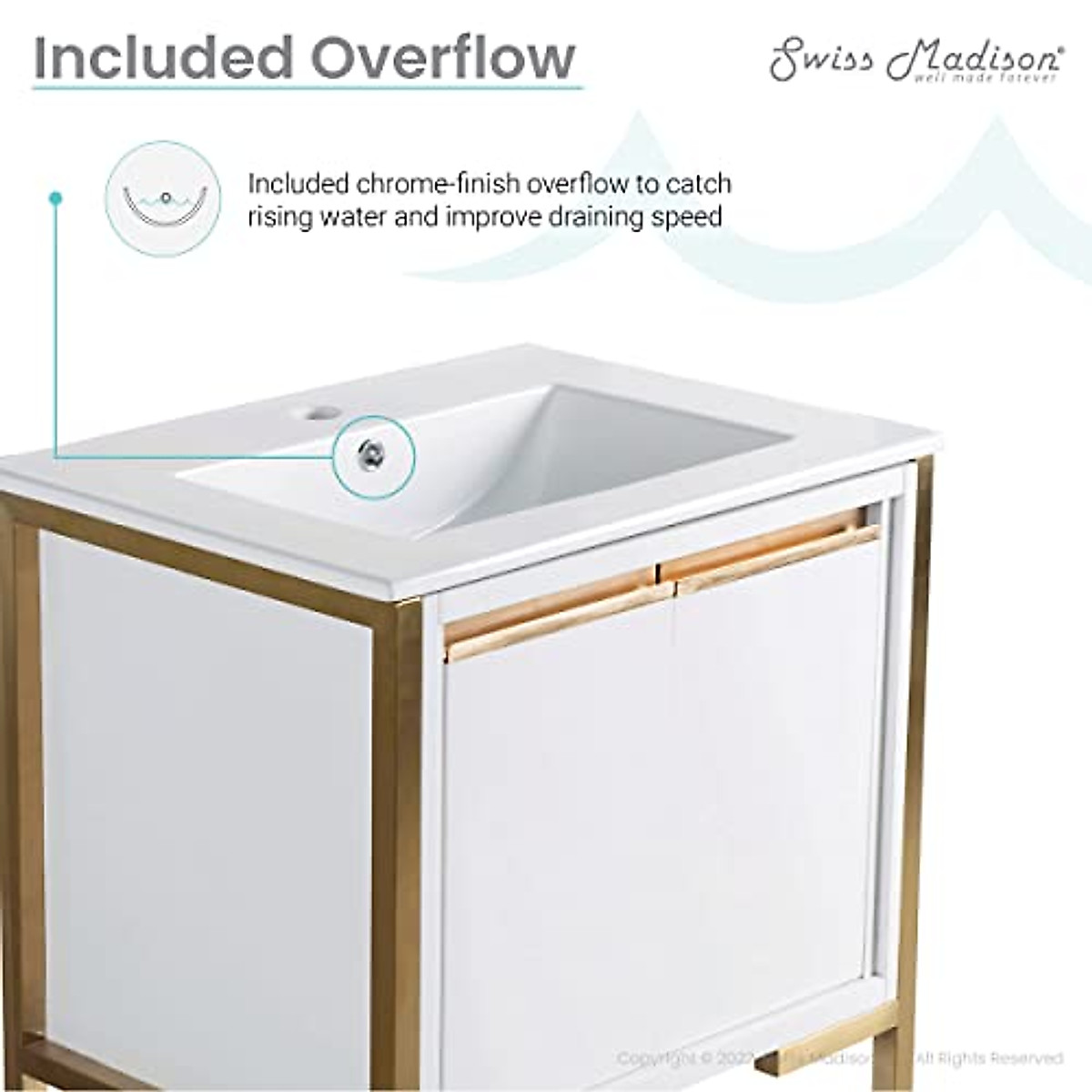 Swiss Madison - well made forever Marseille 24" Bathroom White and Brushed Gold Bath Vanity