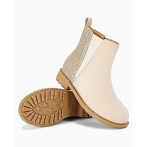 Coutgo Girls Glitter Ankle Boots Side Zipper Chelsea Dress Booties for Toddler/Little Kid/Big Kids, Beige, Size 13