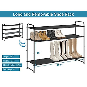 KIMBORA 4 Tier Long Shoe Rack for Closet Floor,Wide Shoe Shelf Storage Organizer Stackable Shoe Organizer for Closet, Bedroom 30-Pairs (Black)