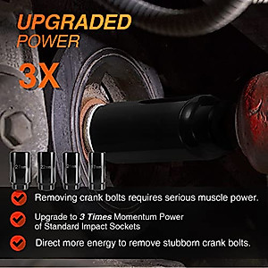 4 Pack Crank Bolt Socket Set, 17MM, 21MM, 22MM, 27MM, Harmonic Balancer Socket Set, 1/2-Inch Metric Deep Impack Socket Set, 3 Times Momentum Power of Standard Impact Sockets